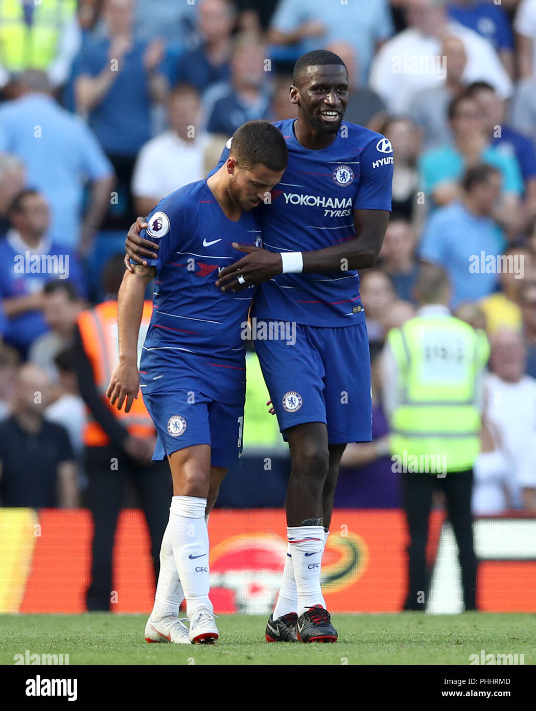 Chelsea's Eden Hazard (left) after scoring his side's second goal with ...