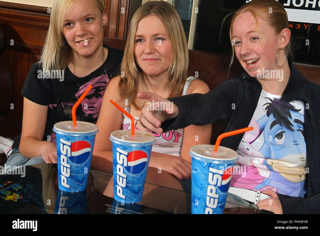 Adolescents drinking soft drinks at an alcohol-free bar in Weston-Super ...