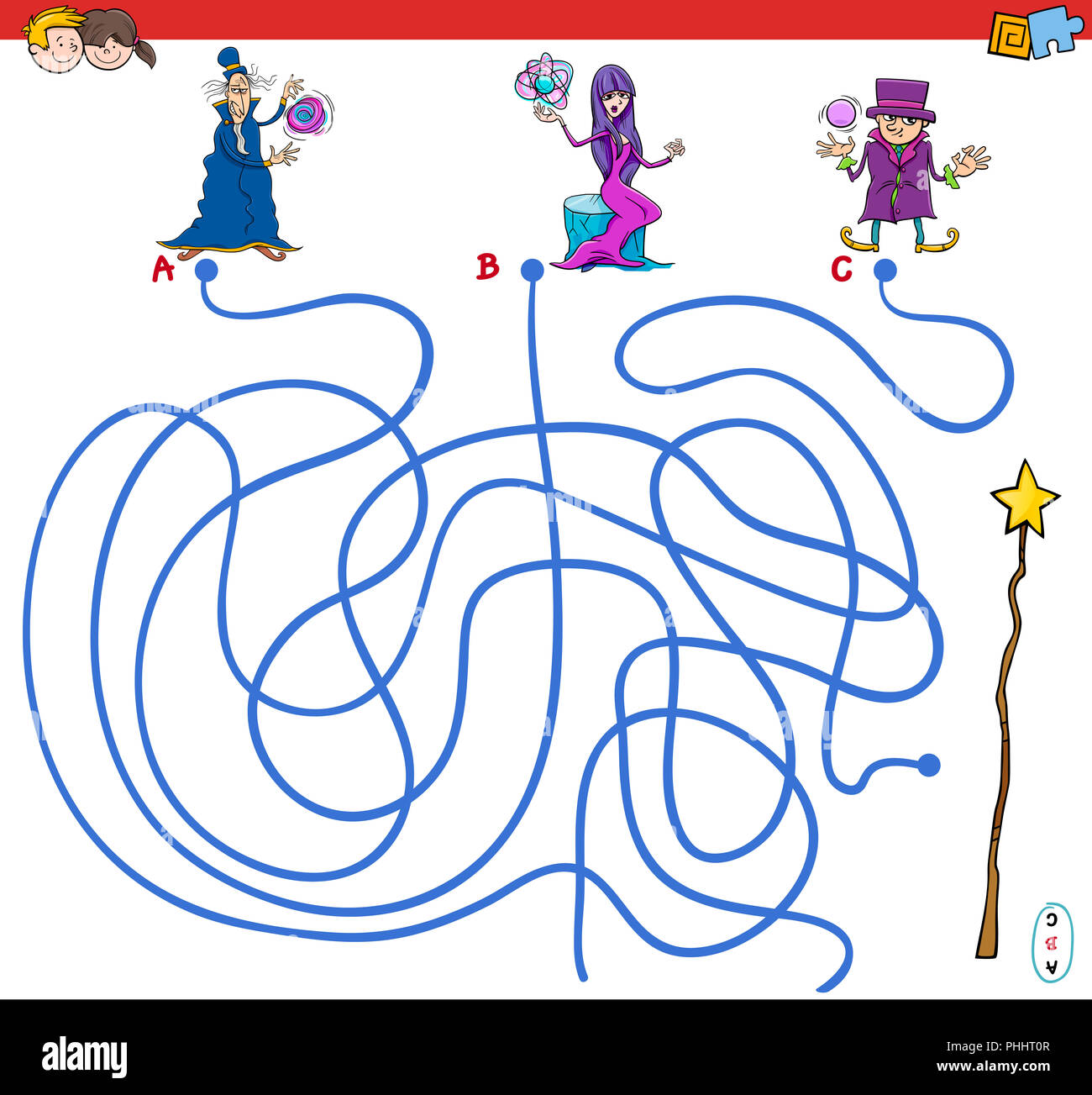 paths maze game with wizards and magic wand Stock Photo - Alamy