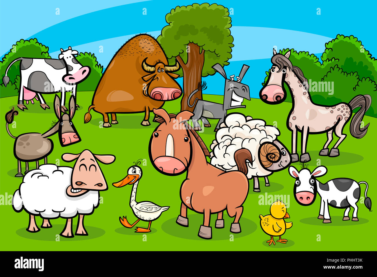 cartoon farm animal characters group Stock Photo - Alamy