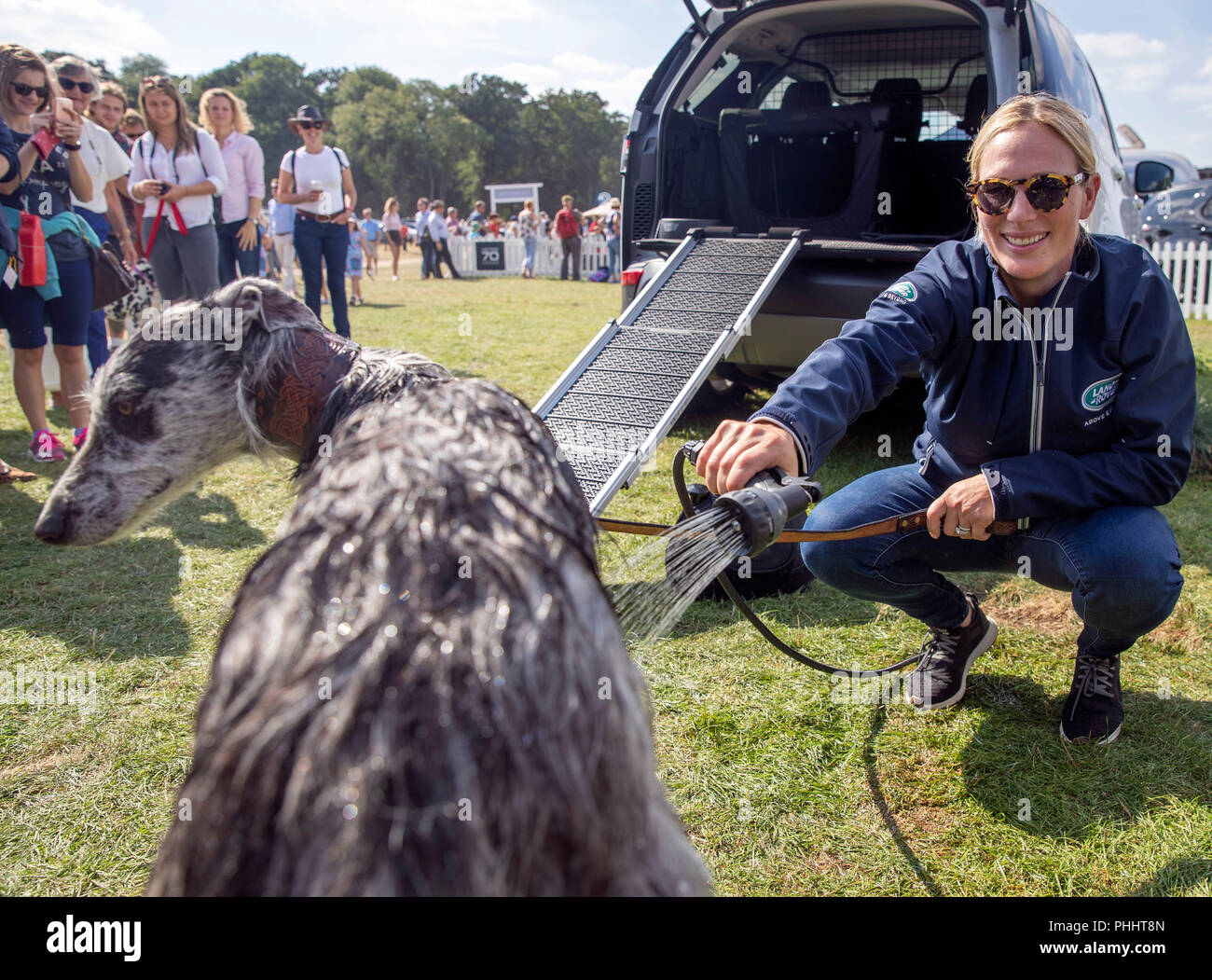 Zara Tindall demonstrates Land Rover's Portable Rinse System, which is ...