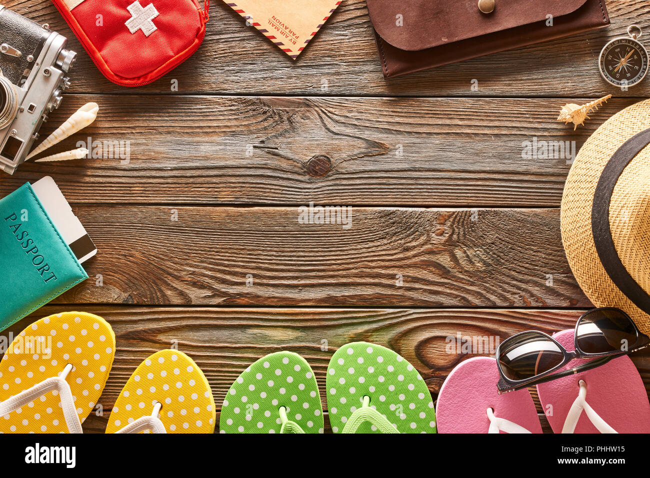 Travel and beach items still life Stock Photo - Alamy