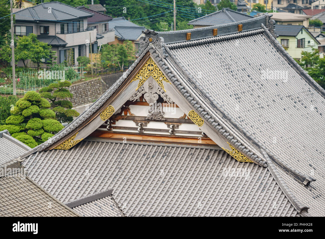 Japanese decorated roof, gray color Stock Photo - Alamy