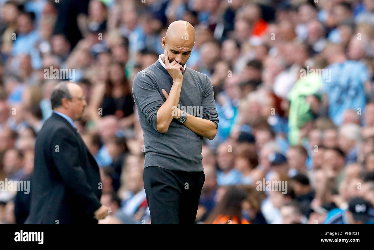 Manchester City manager Pep Guardiola on the touchline during the ...