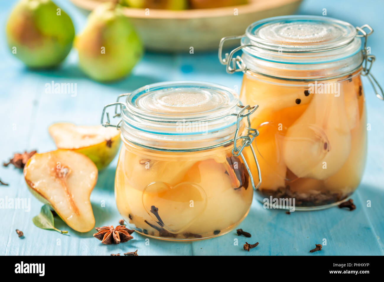 Pickled pears in jar hi-res stock photography and images - Alamy