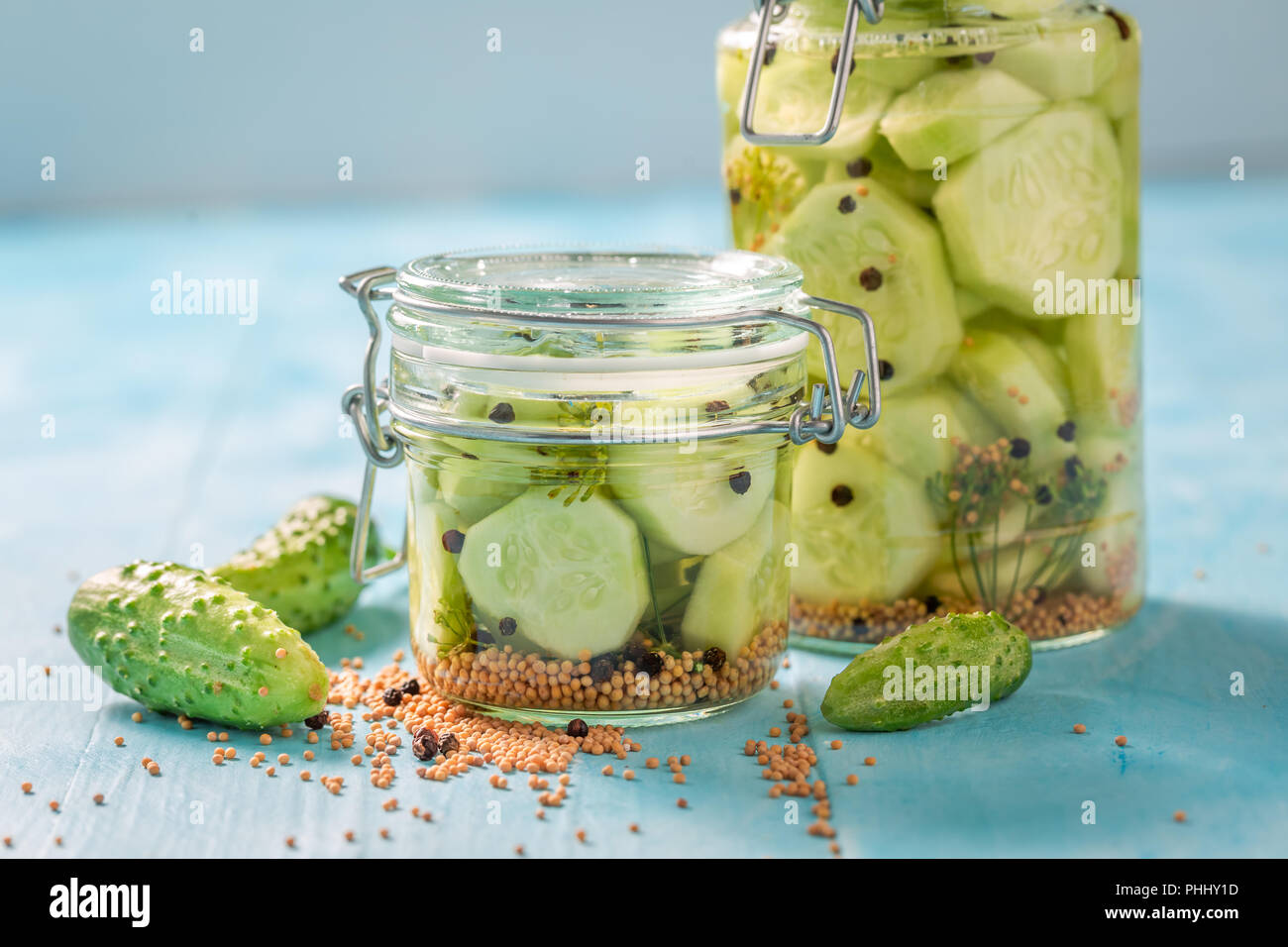 Preparation for fresh pickled cucumber in the jar Stock Photo - Alamy