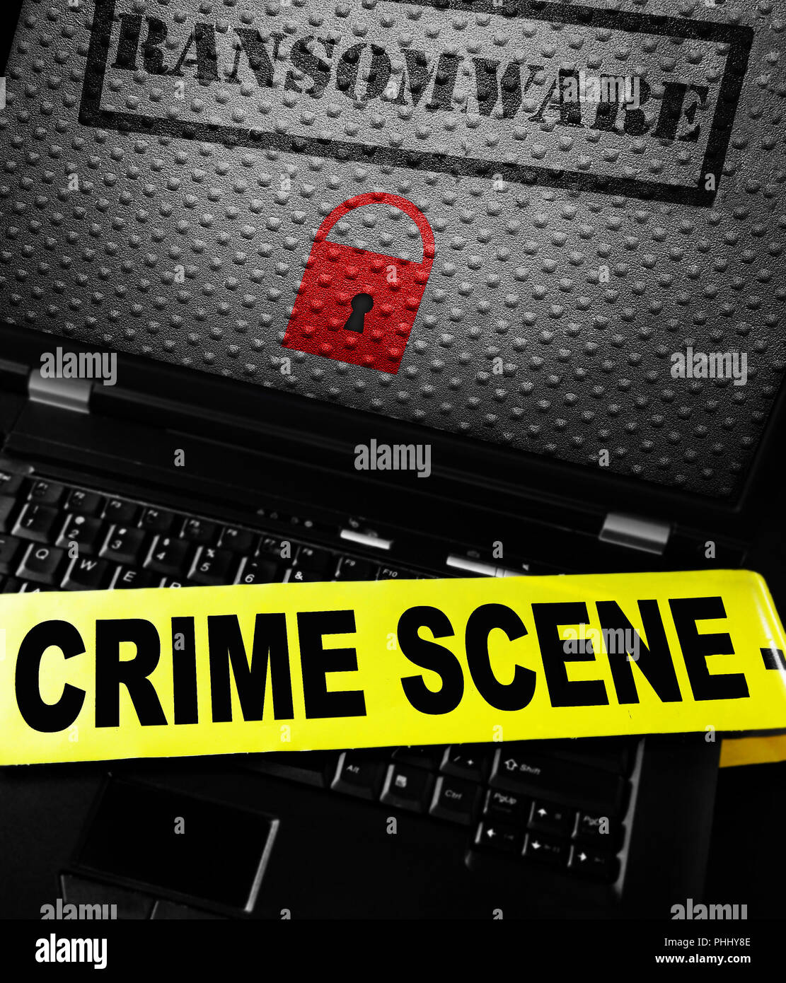 Ransomware crimescene tape Stock Photo - Alamy
