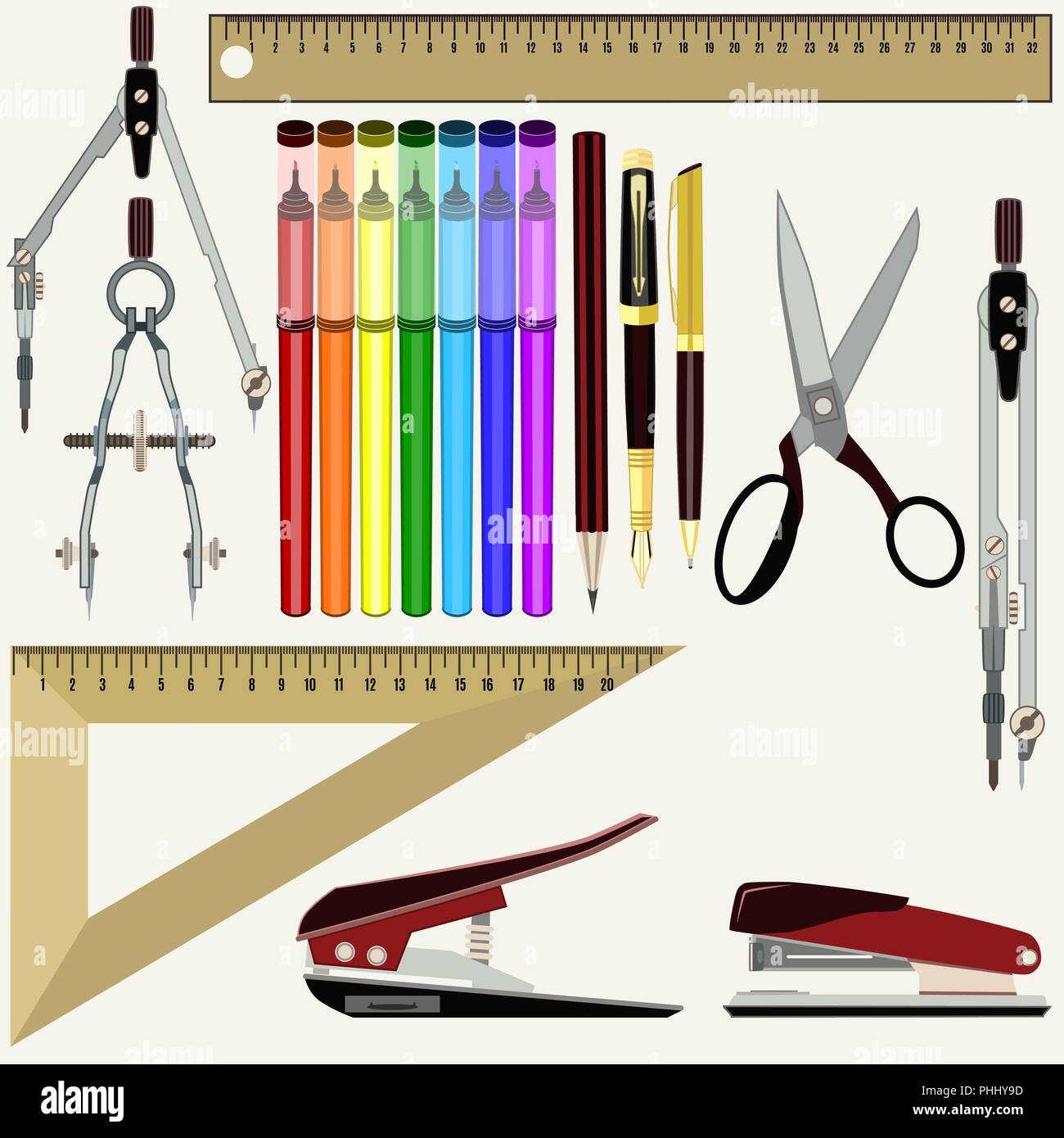 Vector flat set of school and office supplies Stock Vector Image & Art ...