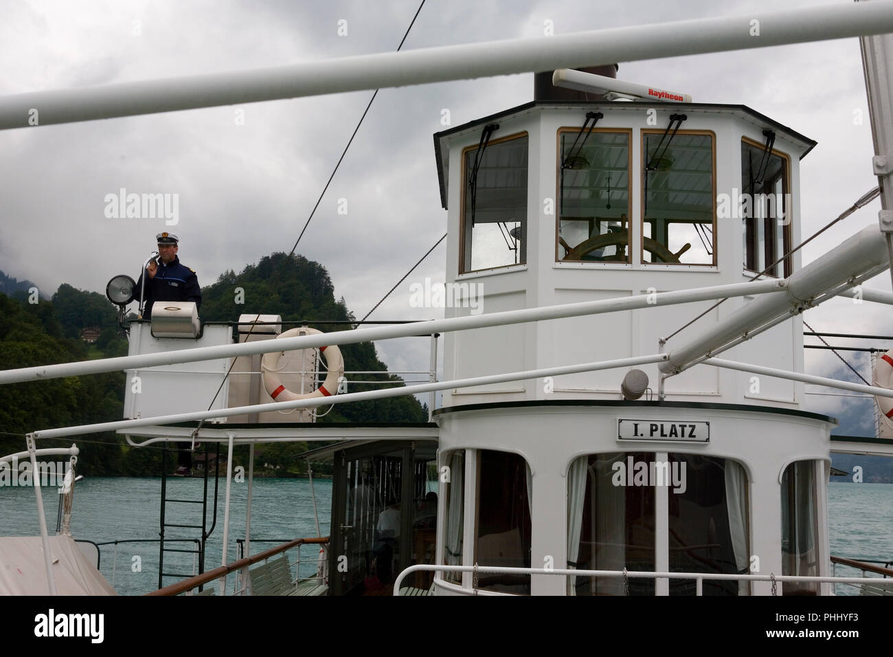 The skipper of the PS Lötschberg (built in 1914 by Escher-Wyss, Zurich ...