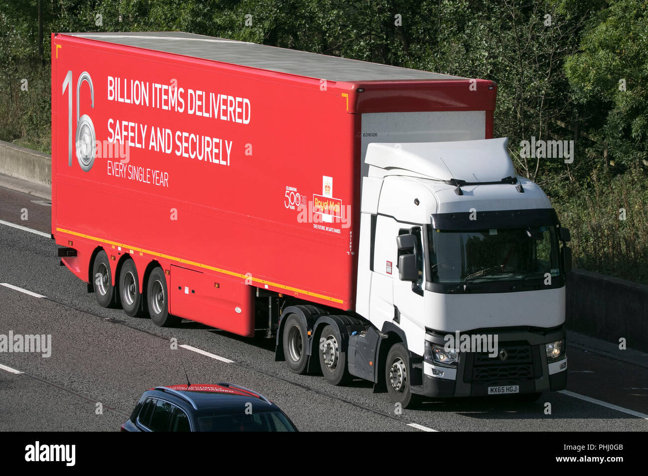 Heavy goods lorries logistics transport vehicles on the M6 at Lancaster ...