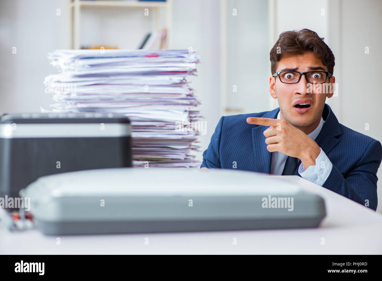 The businessman making copies in copying machine hi-res stock ...