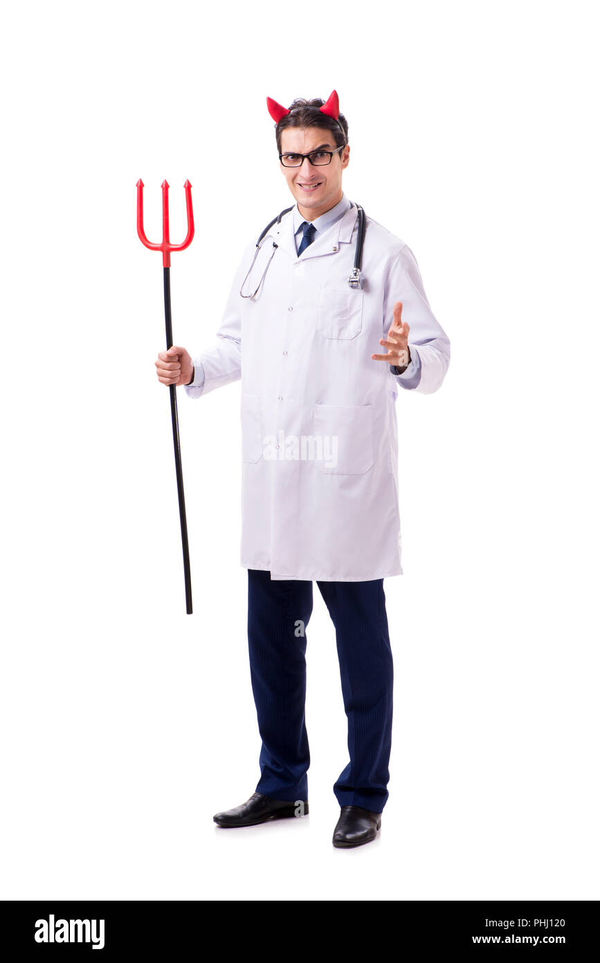 Devil doctor in funny medical concept isolated on white backgrou Stock ...