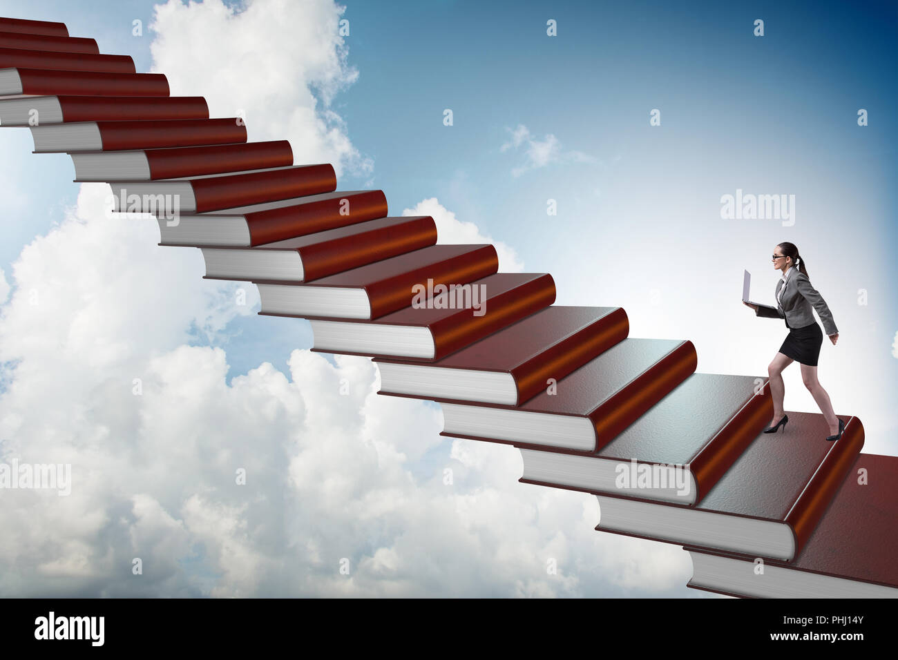 Businesswoman student climbing the ladder of education books Stock ...