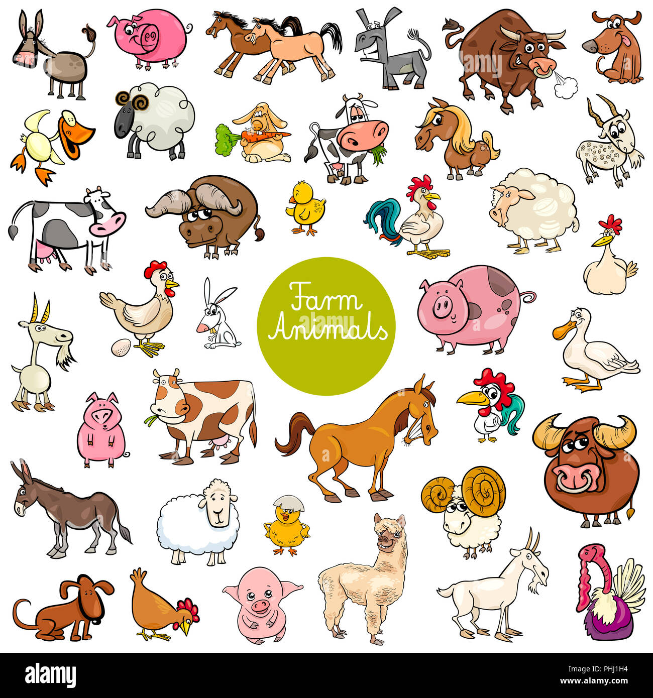 cartoon funny farm animal characters set Stock Photo - Alamy