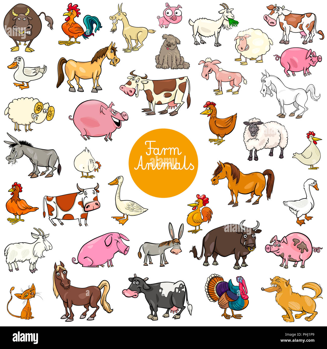 cartoon farm animal characters big set Stock Photo - Alamy