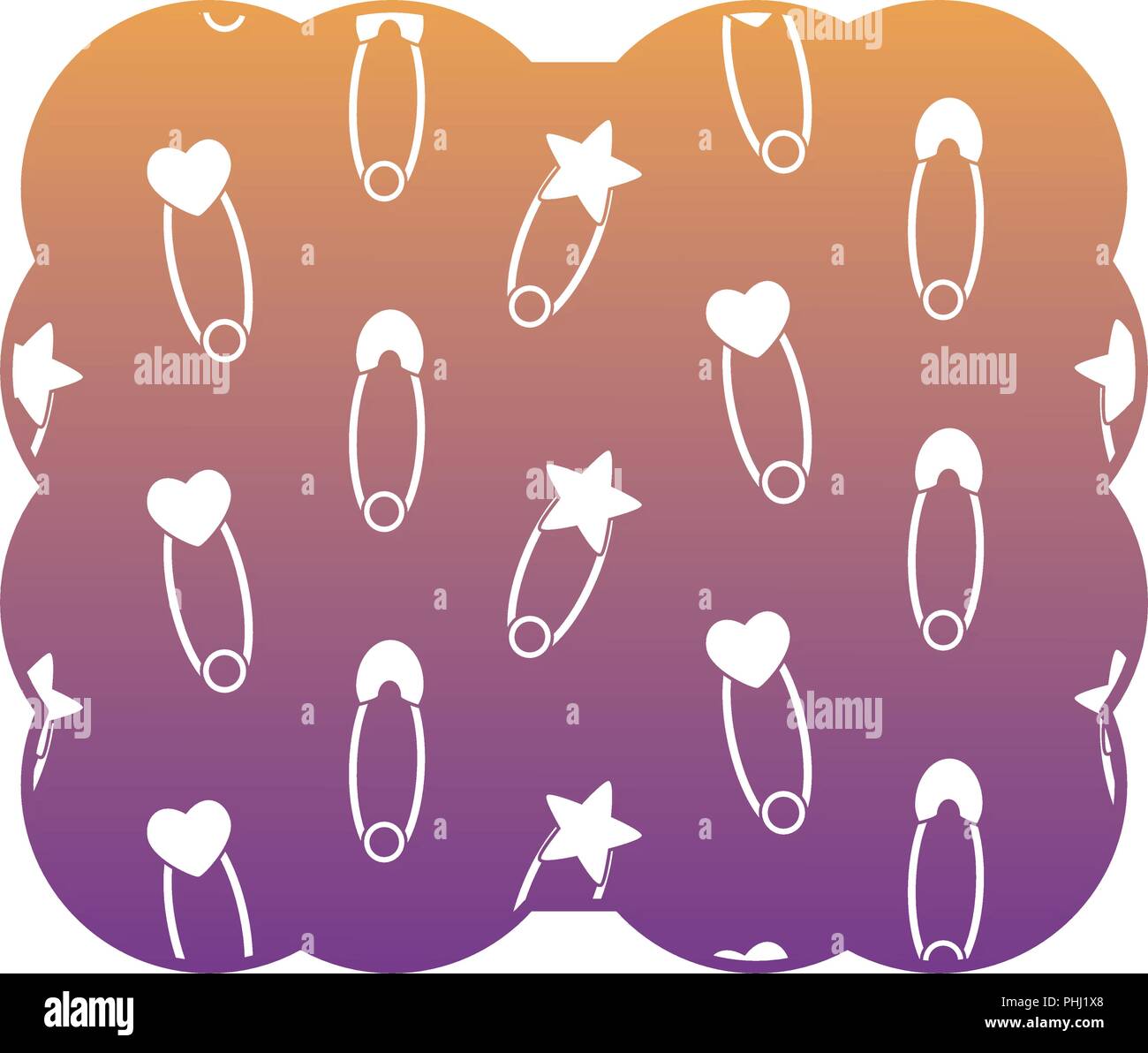 decorative frame with baby pins pattern over white background, colorful ...