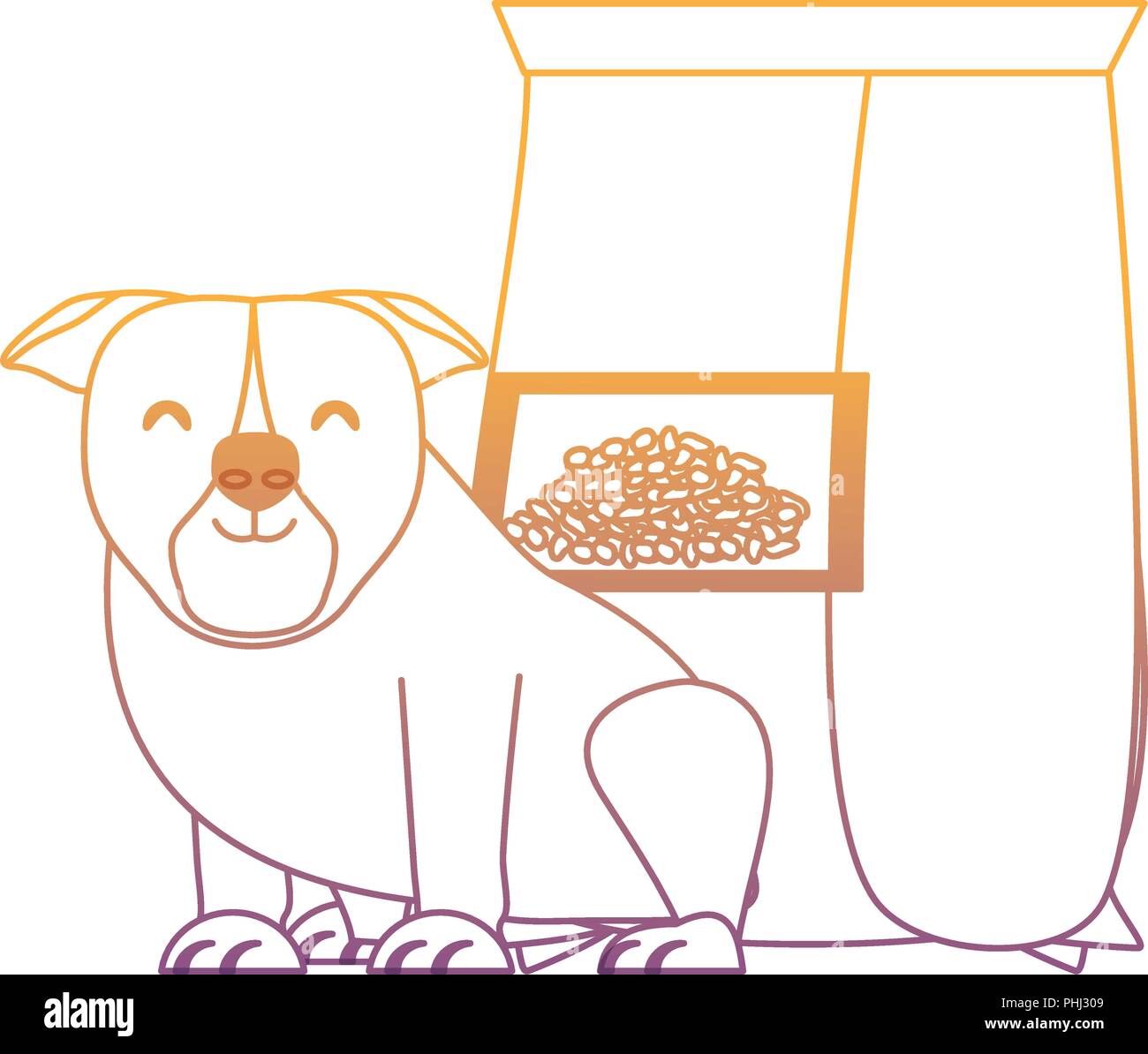 bulldog and dog food bag over white background, vector illustration ...