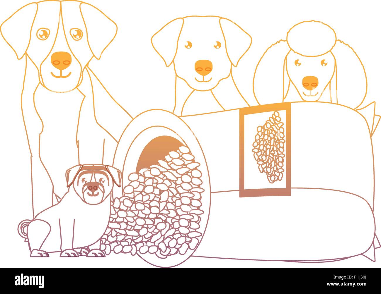 cute dogs and food bag over white background, vector illustration Stock ...