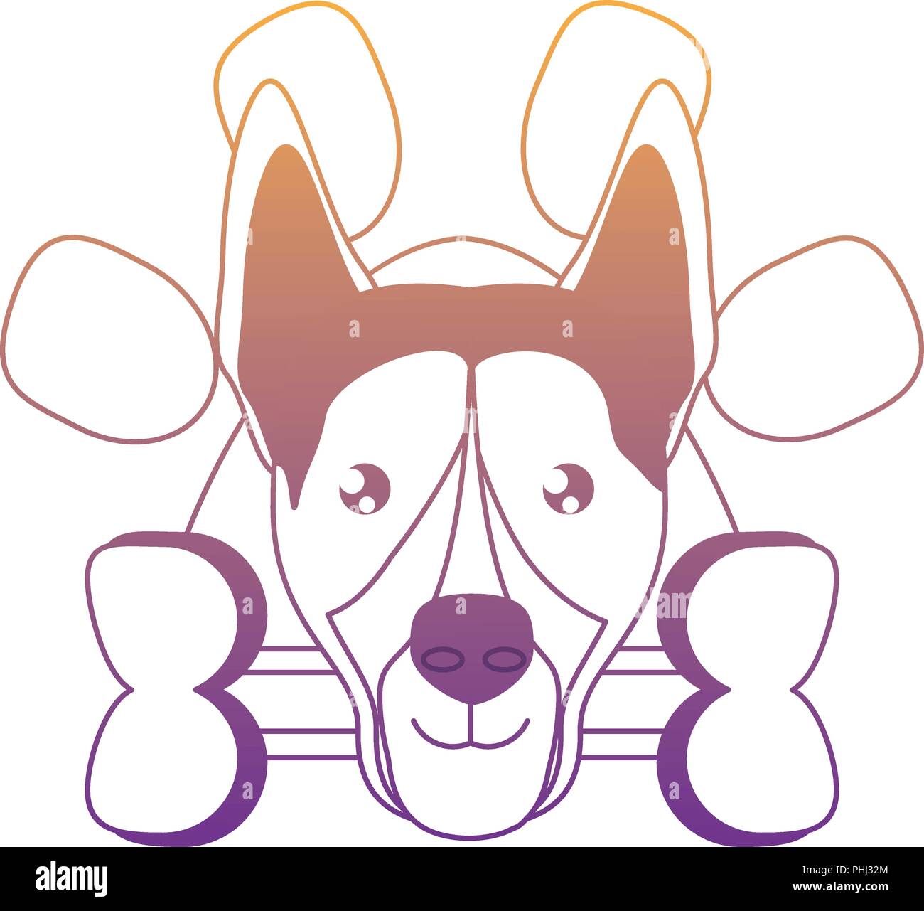 emblem with cute german shepherd and bone over white background, vector ...