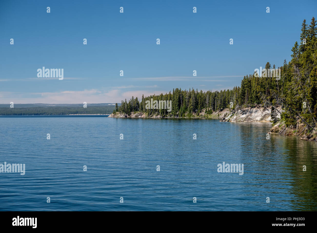 Yellowstone Lake with forest landscape Stock Photo - Alamy