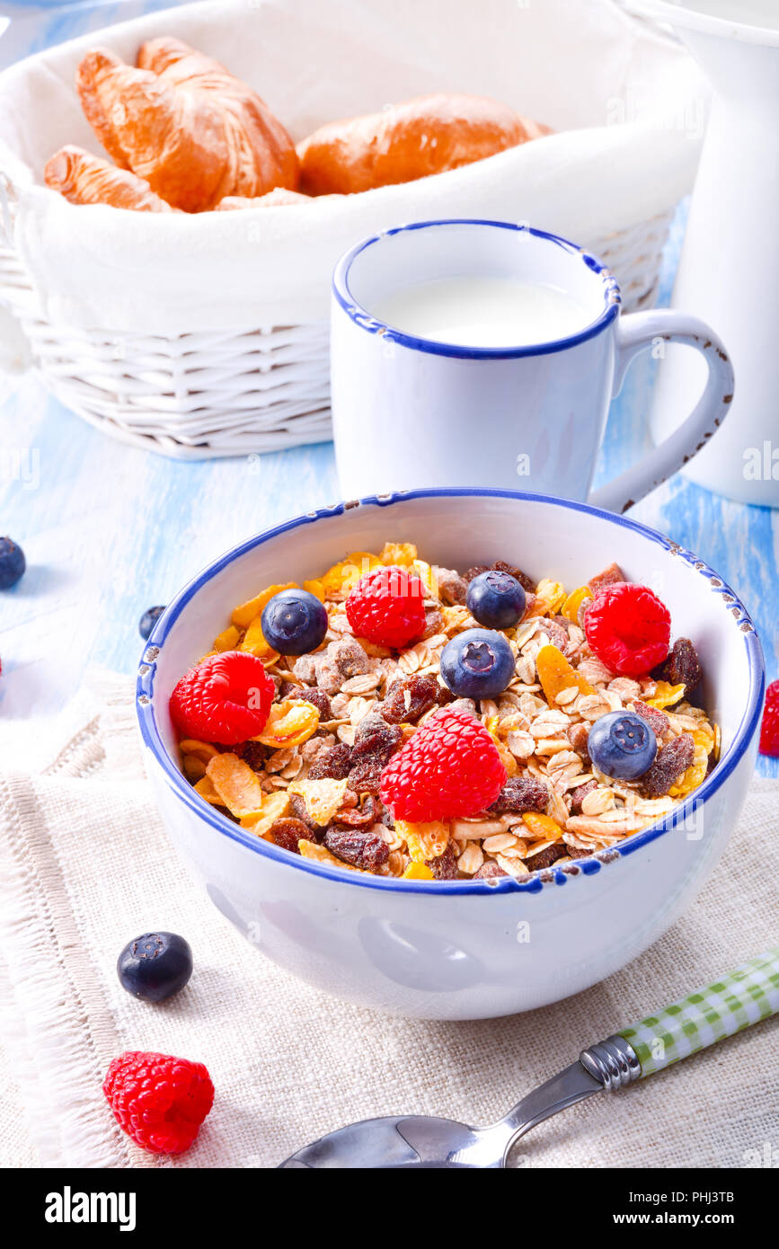muesli breakfast menu with forest fruits Stock Photo - Alamy