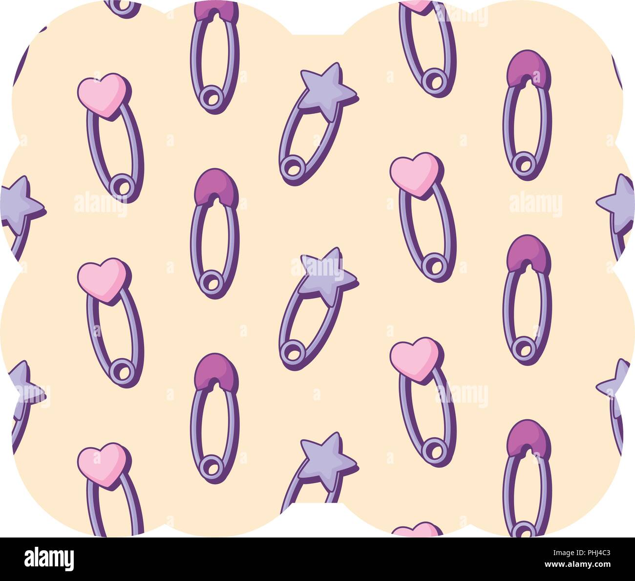 decorative frame with baby pins pattern over white background, vector ...