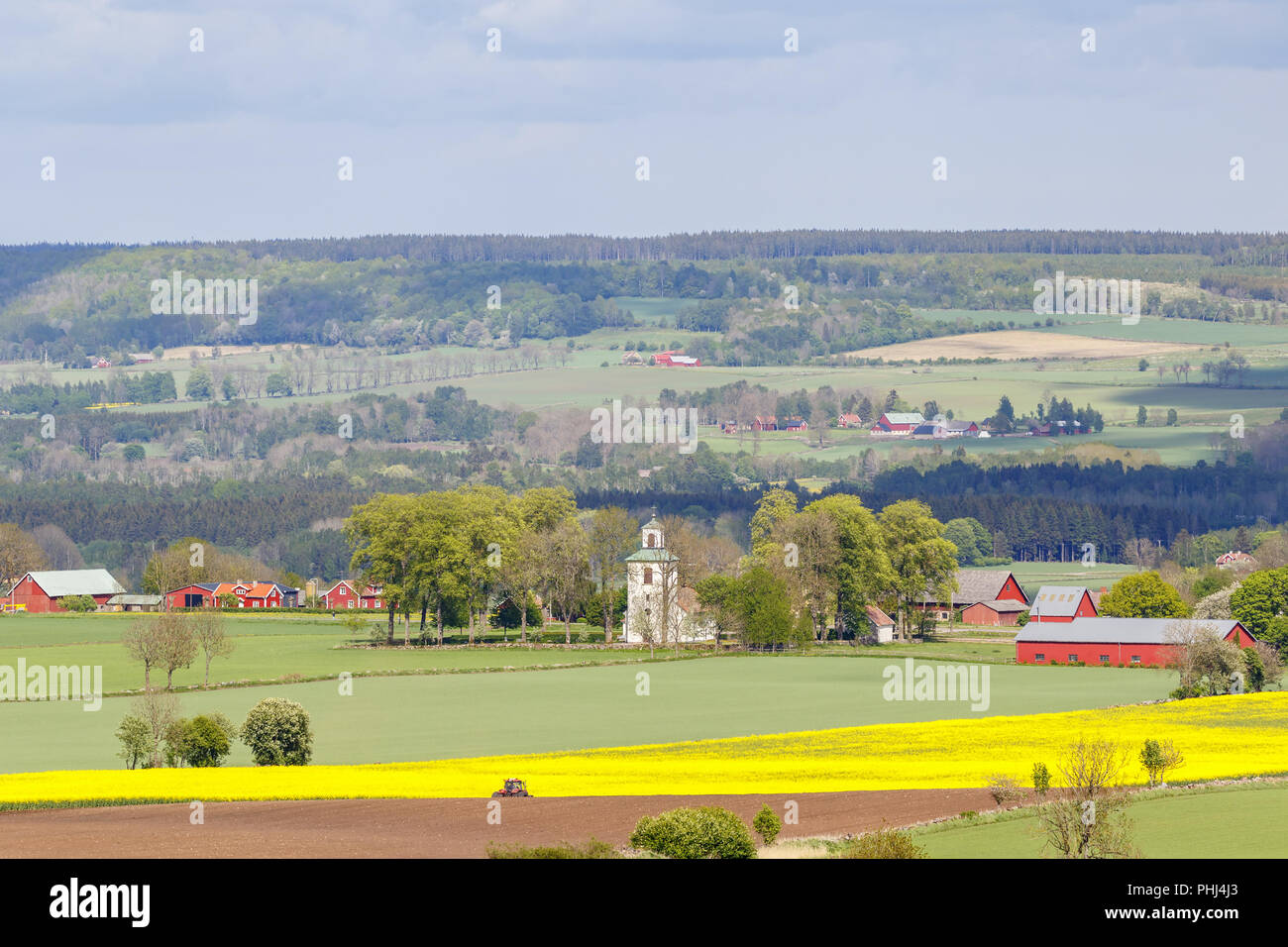 Aerial view of countryside church in spring hi-res stock photography ...
