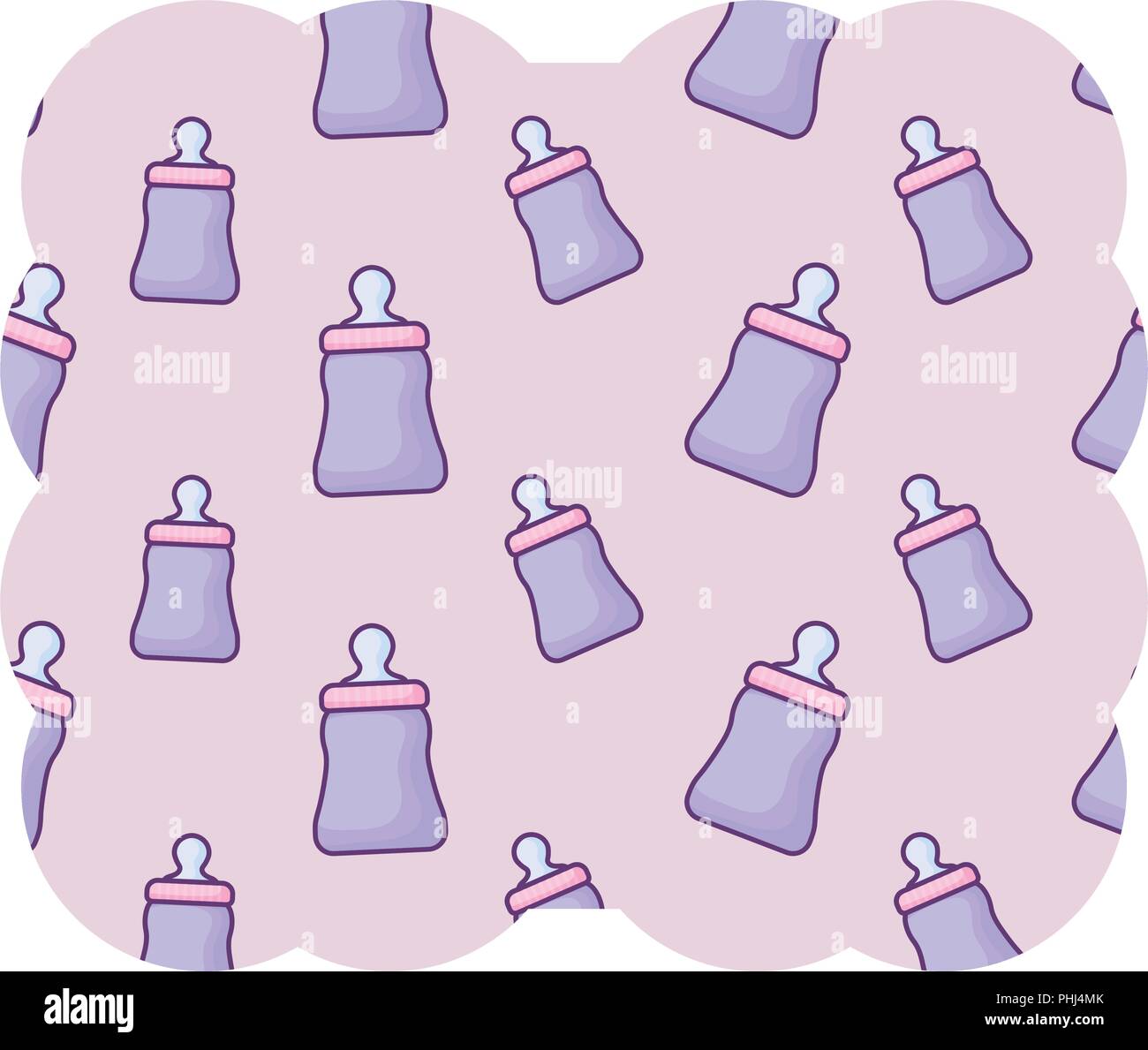 decorative frame with baby bottle pattern over white background, vector ...