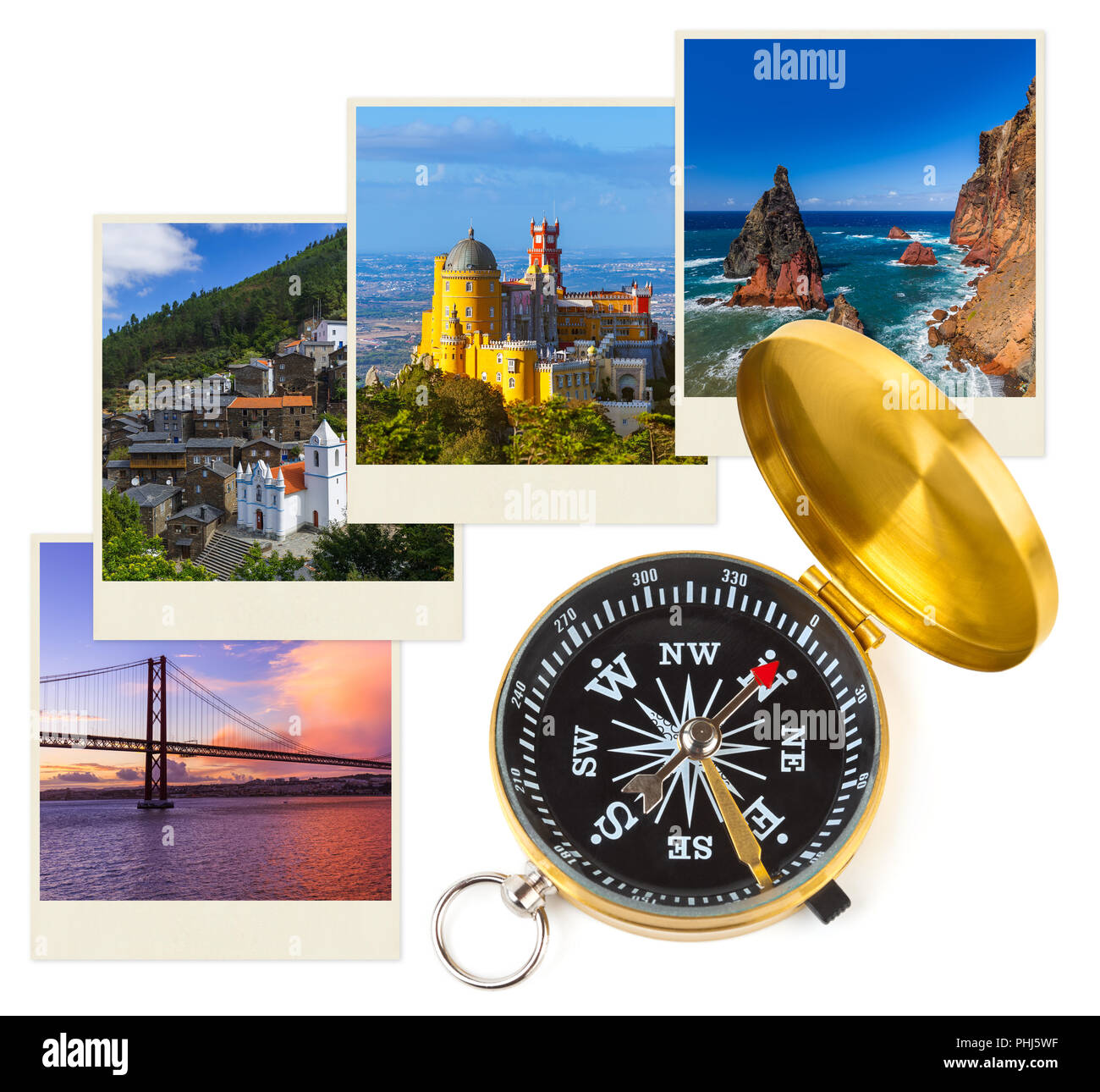 Portugal travel images (my photos) and compass Stock Photo - Alamy