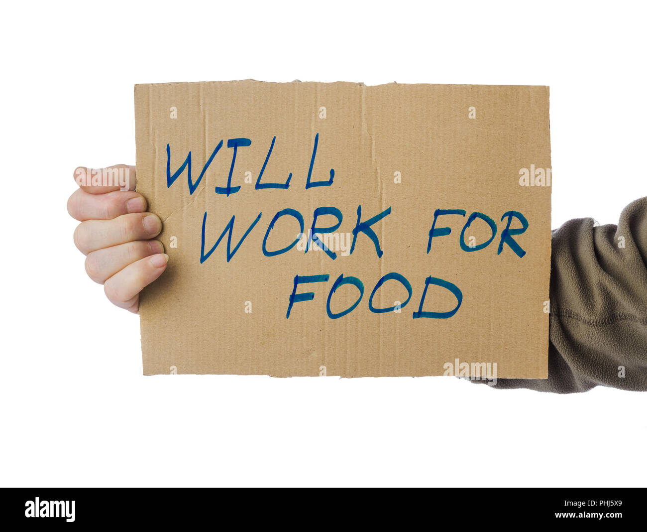 Hand with cardboard Need work Stock Photo - Alamy