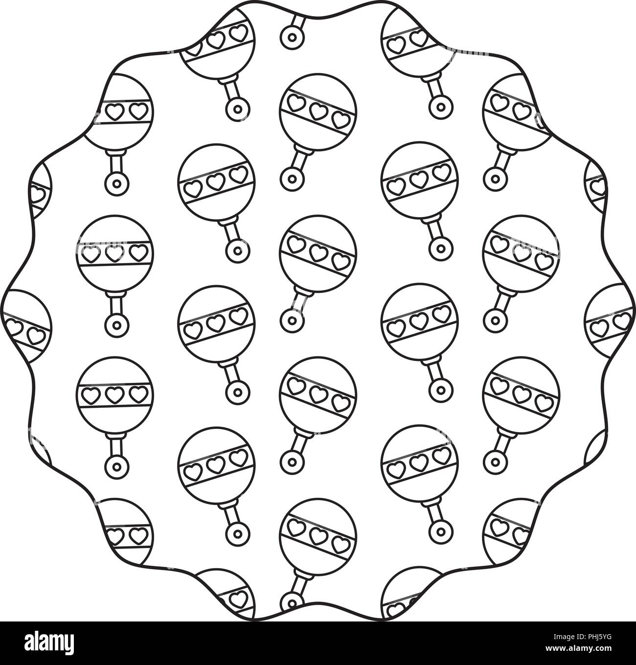 circular frame with rattle toy pattern over white background, vector ...
