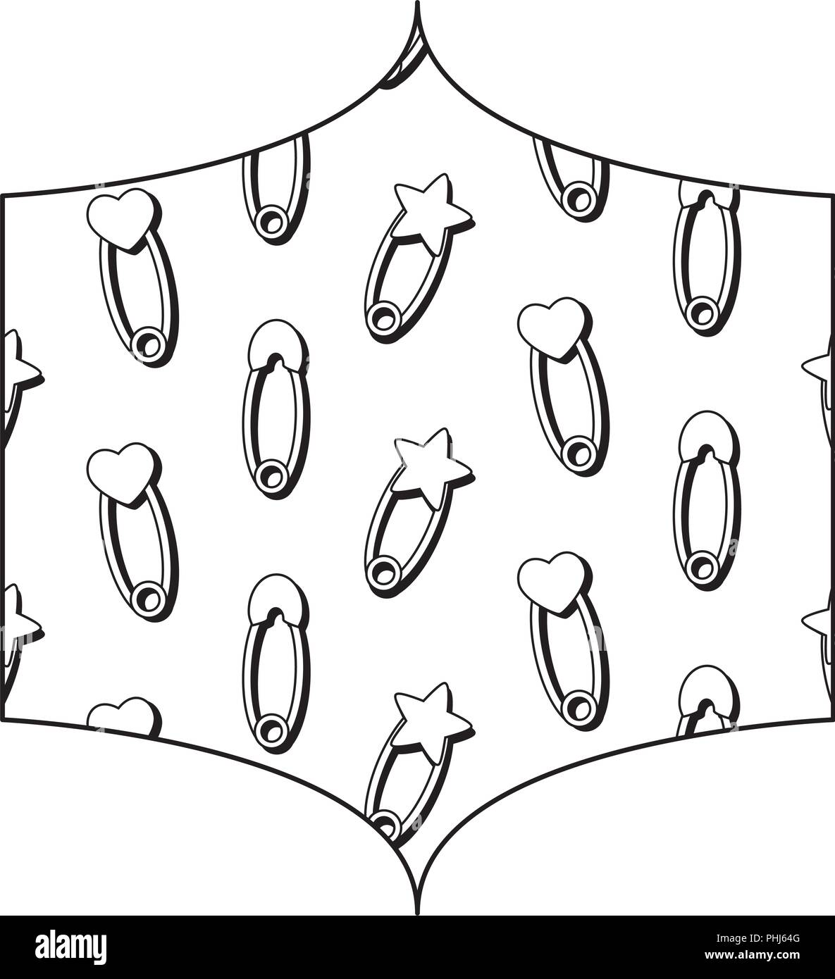 decorative frame with baby pins pattern over white background, vector ...