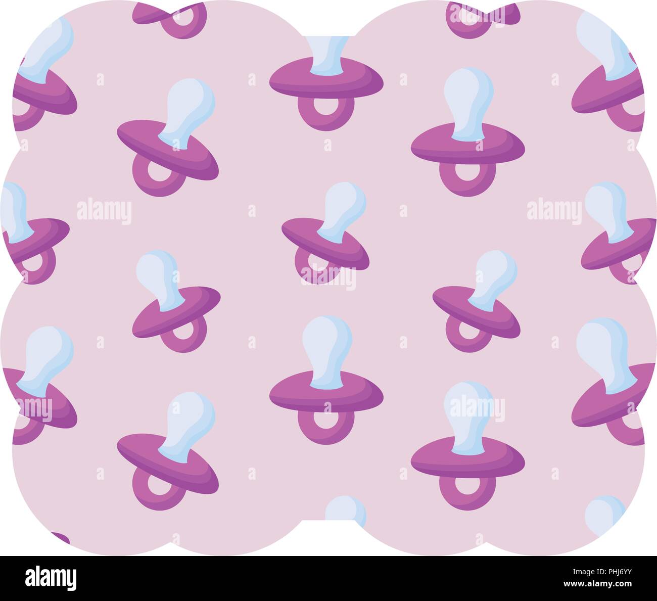 decorative frame with baby pacifier pattern over white background ...