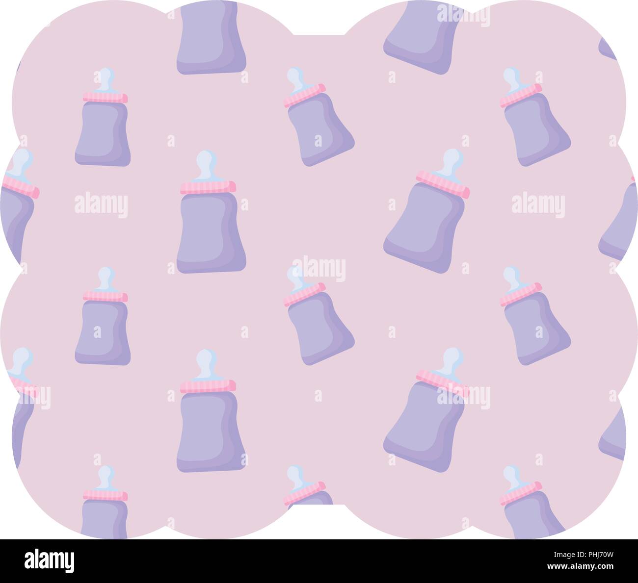 decorative frame with baby bottle pattern over white background, vector ...