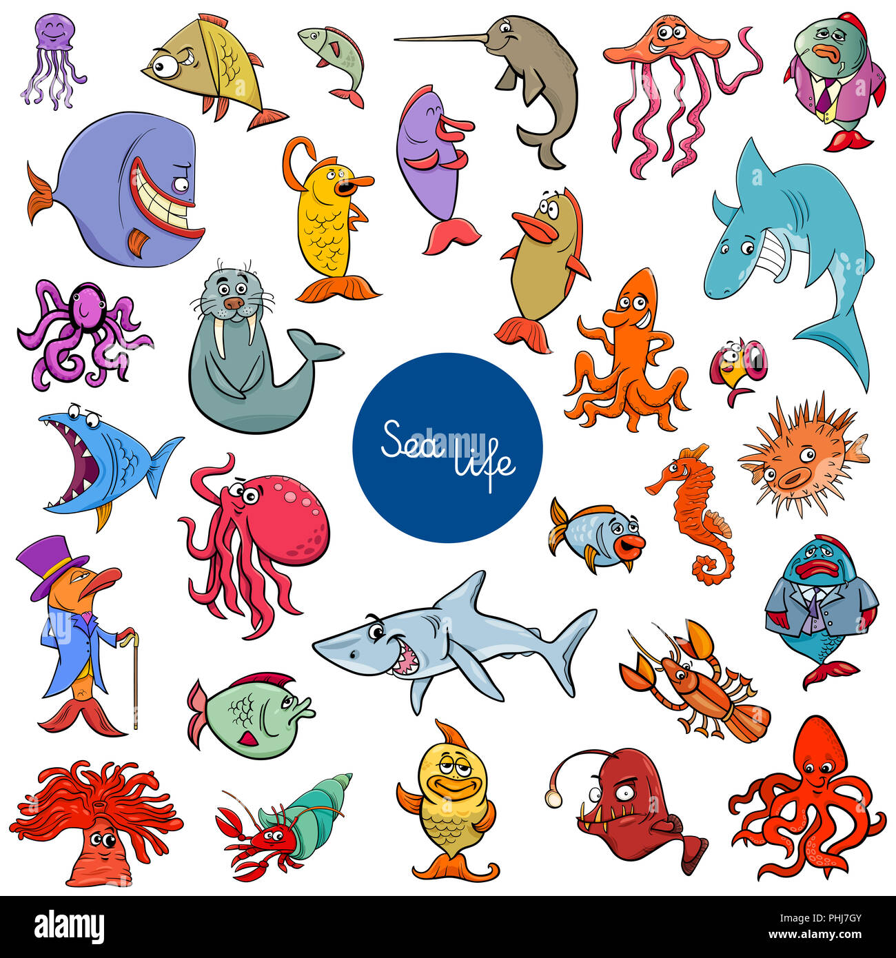 cartoon sea life animal characters collection Stock Photo - Alamy