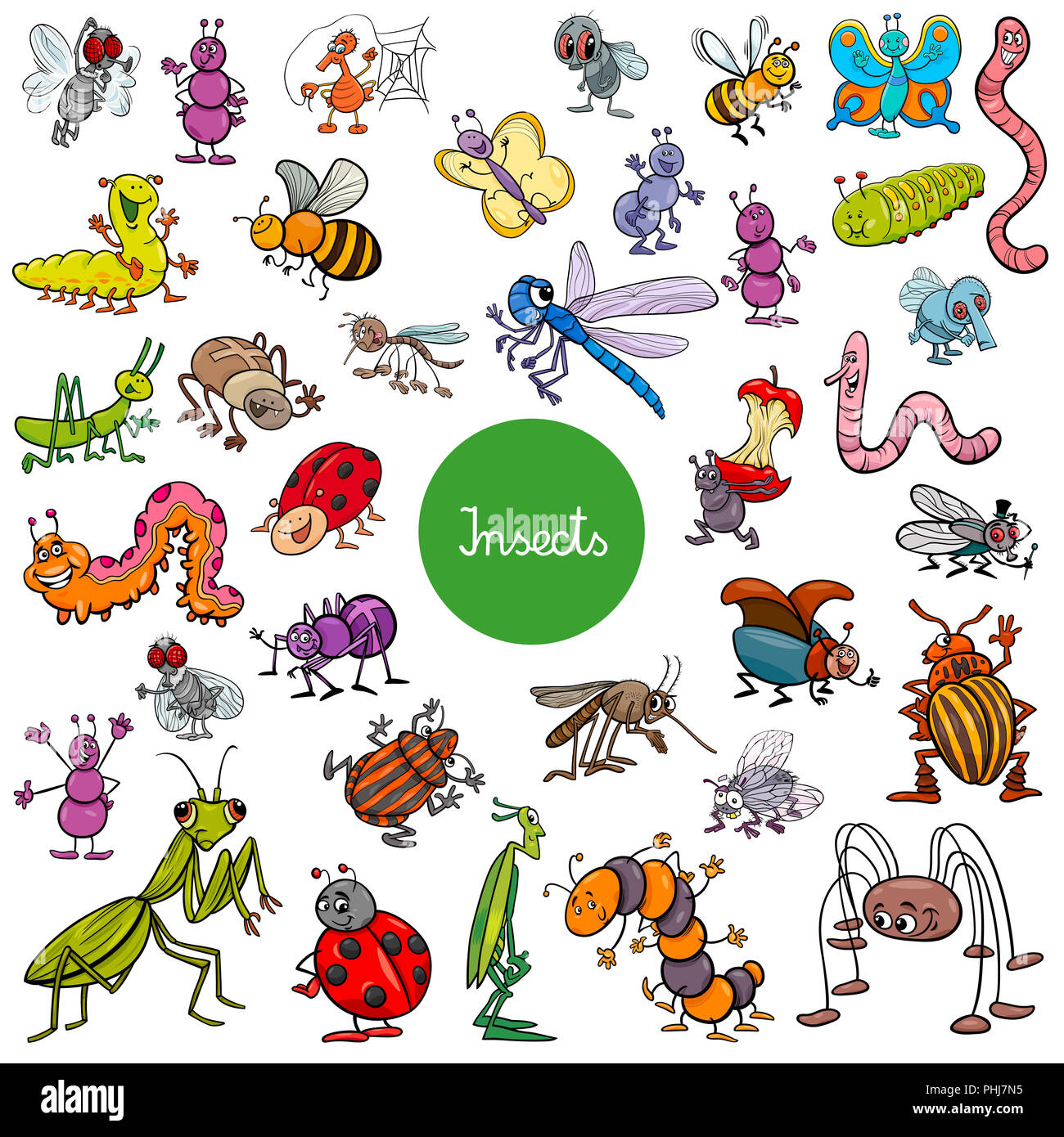 cartoon insects animal characters big set Stock Photo - Alamy