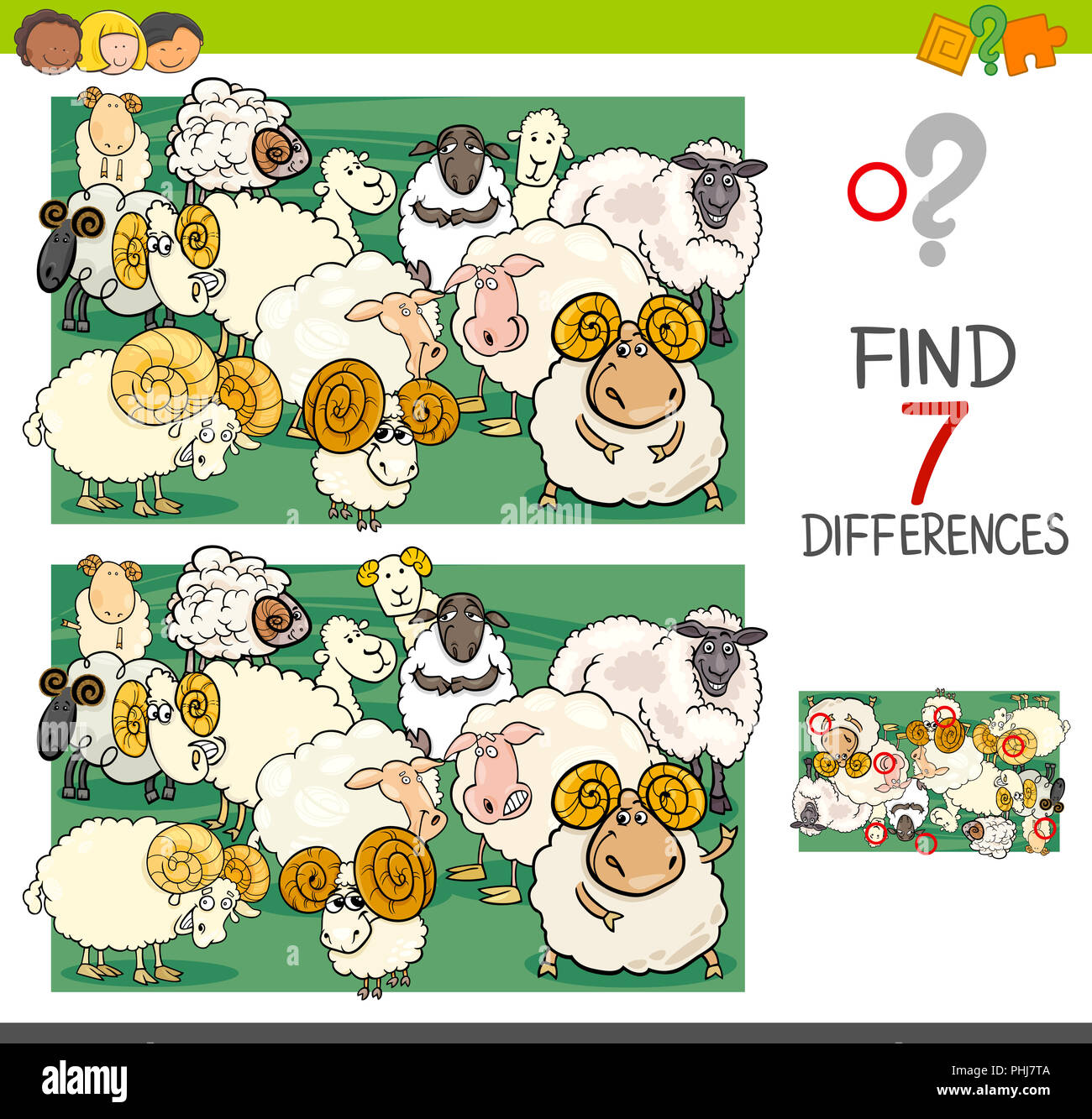 find differences with sheep farm animal characters Stock Photo - Alamy