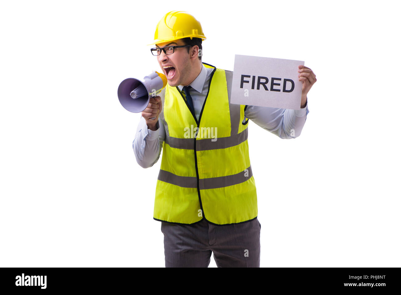 Construction supervisor in dismissal concept isolated on white b Stock ...