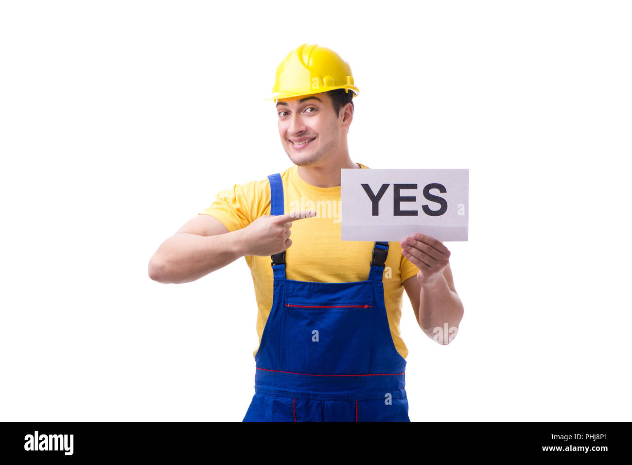 Worker responding positively yes isolated on white Stock Photo - Alamy