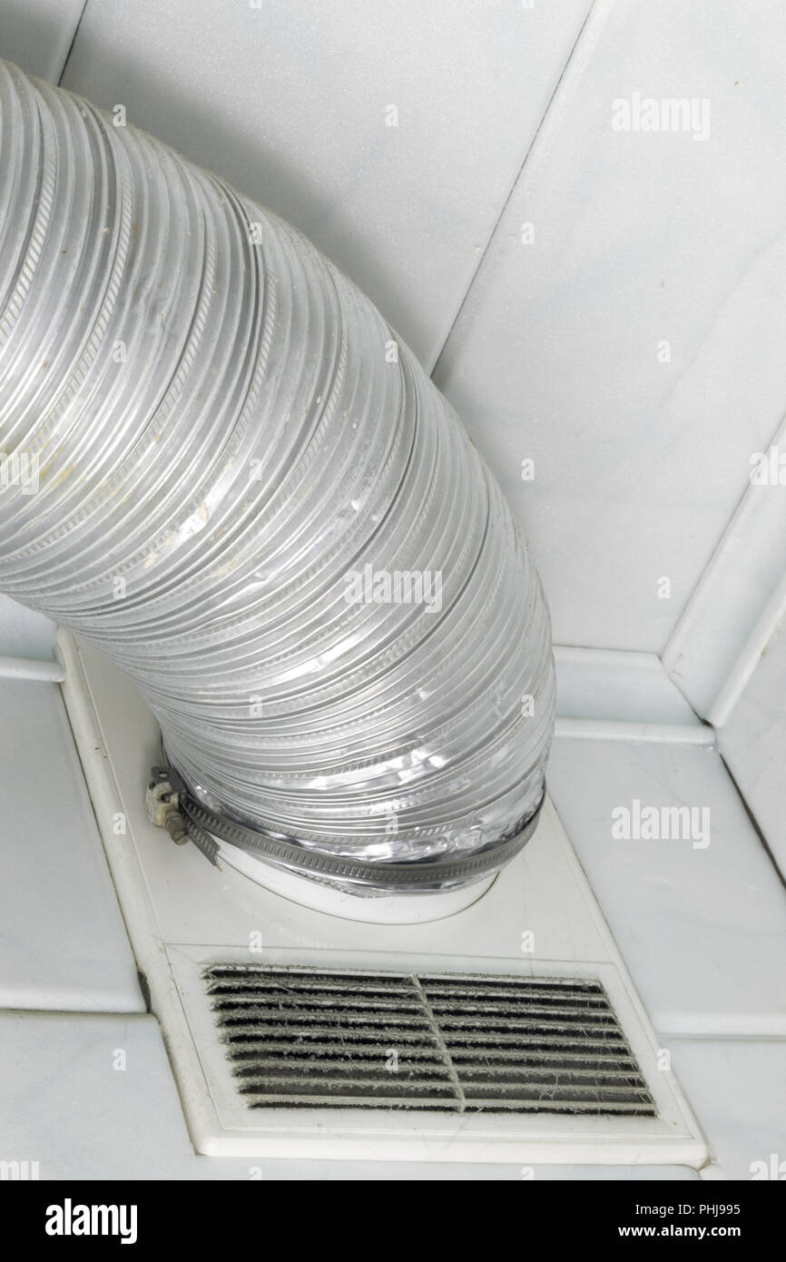 home duct hose. air vent grille white cover under silvery corrugated ...