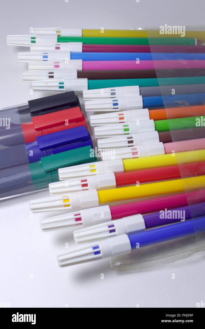 colorful set of bright felt pens with holey cap and permanent markers ...