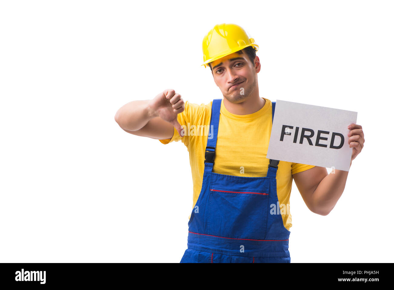 Repairman fired from his job isolated on white Stock Photo - Alamy