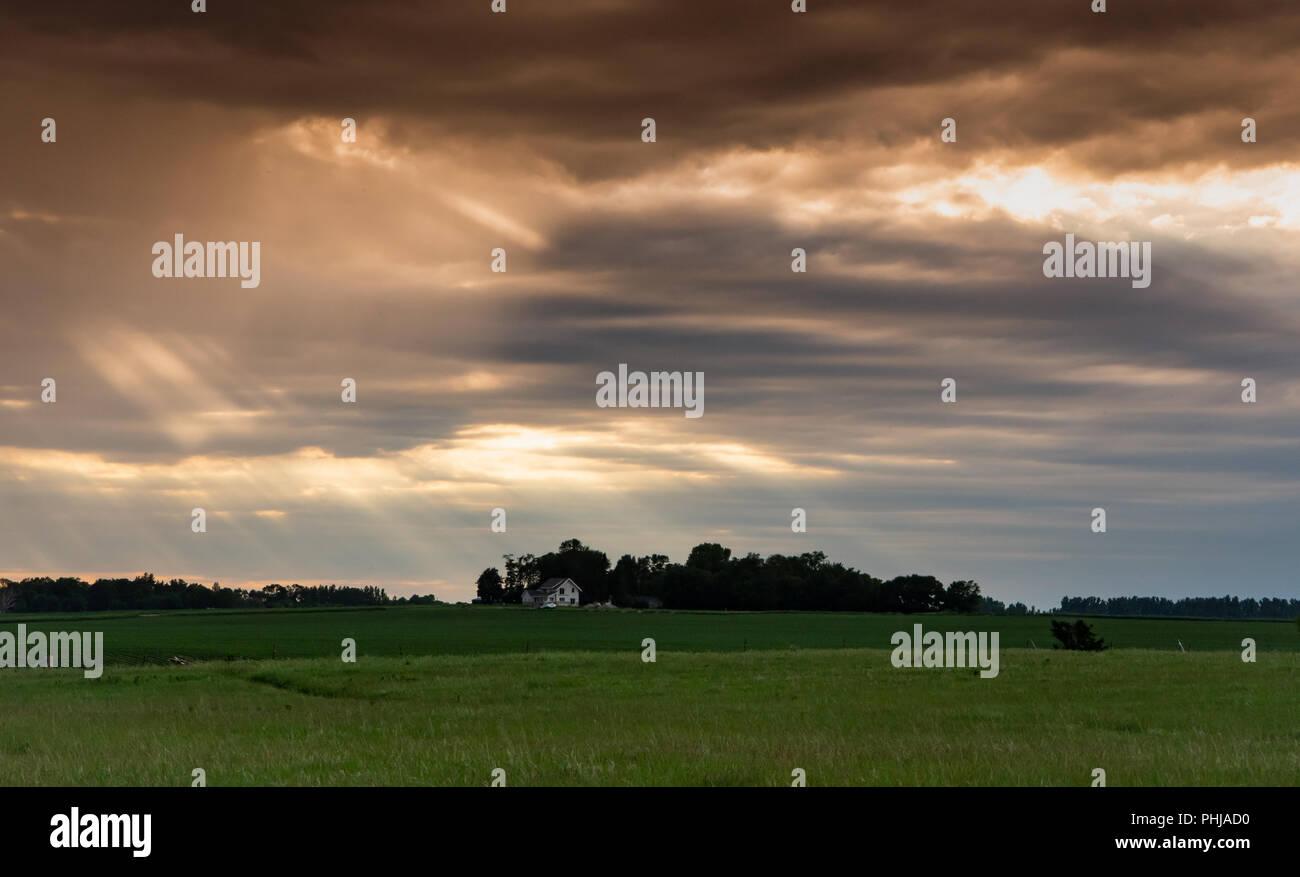 Sun Rays Fall Over Field in Rural Minnesota Stock Photo - Alamy