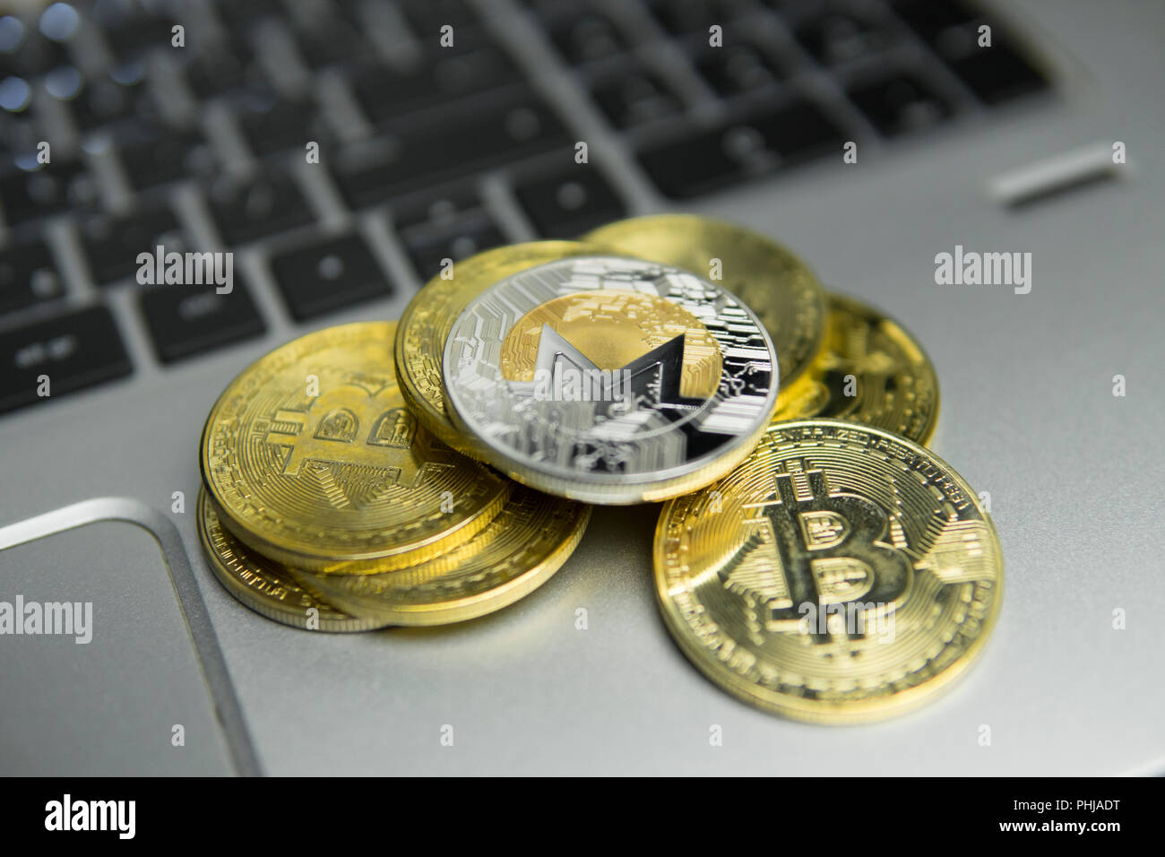 Monero coin on pile hi-res stock photography and images - Alamy