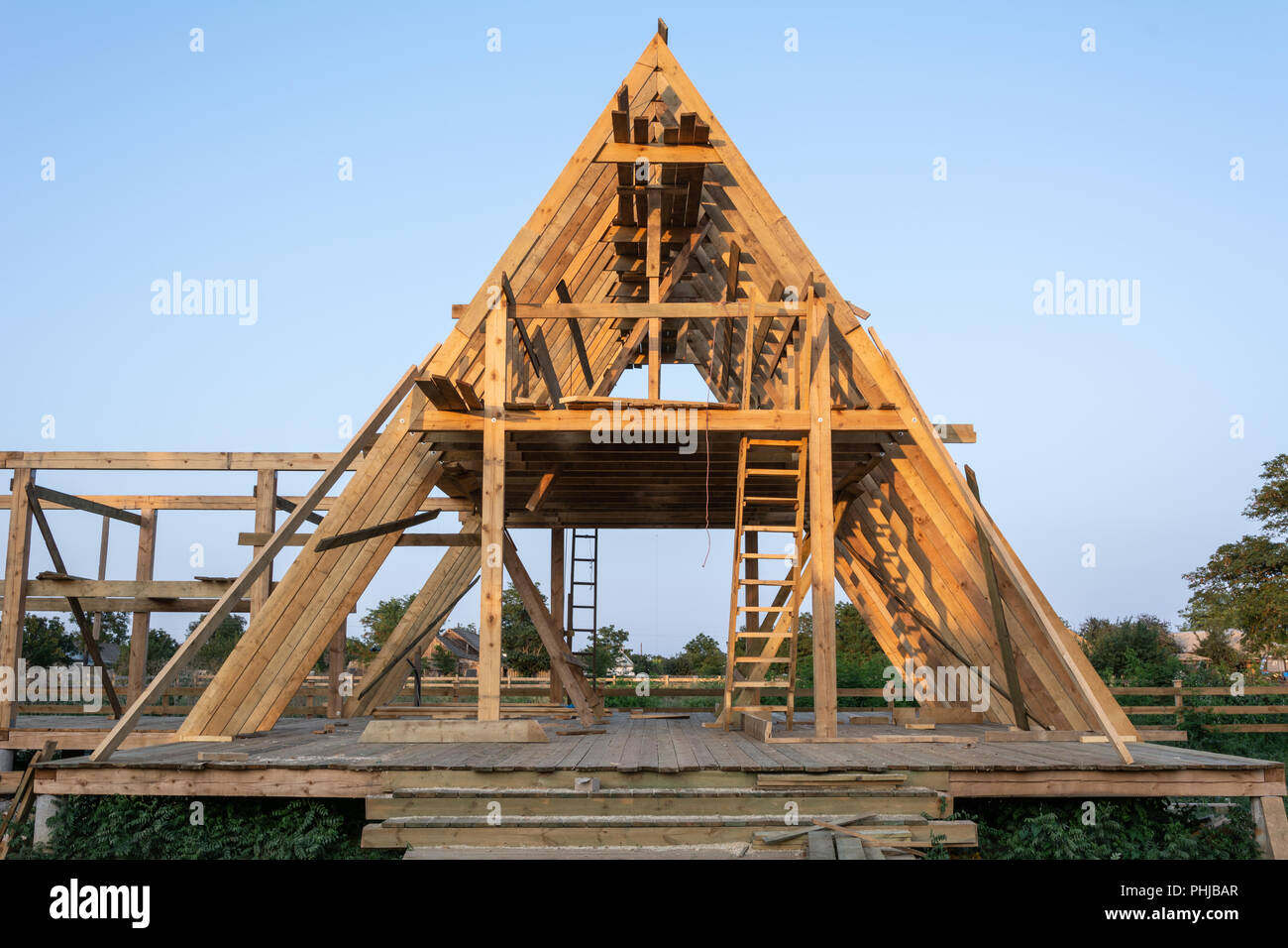 Wood frame residential building under construction. New residential ...