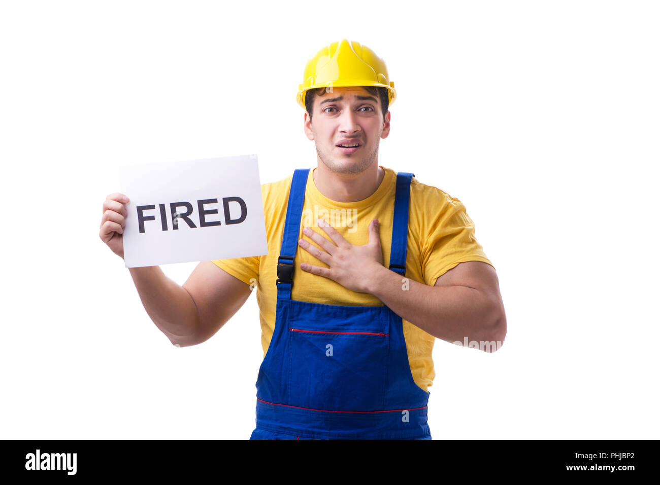Repairman fired from his job isolated on white Stock Photo - Alamy