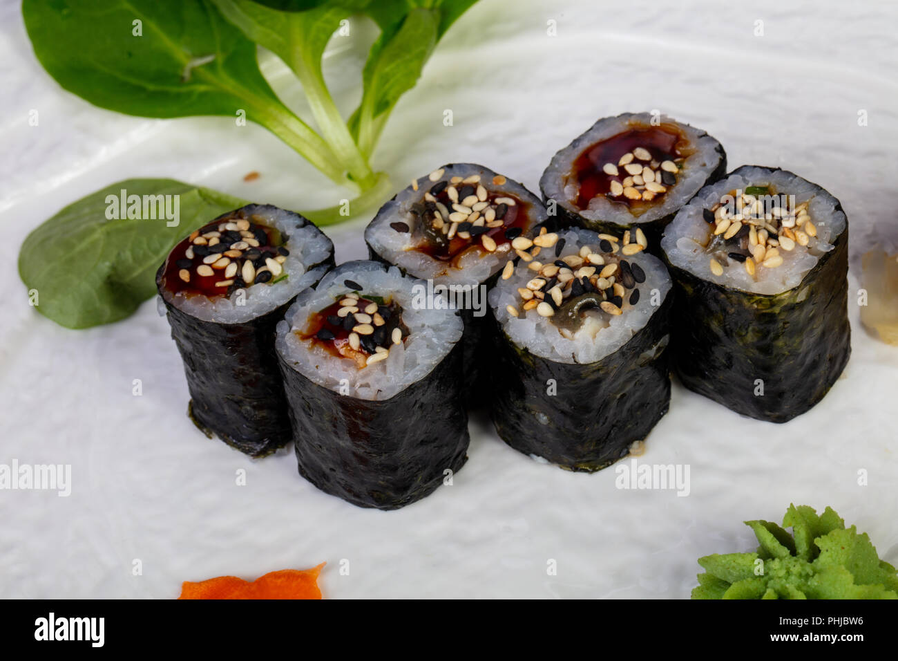 Sushi Unagi maki with eel Stock Photo - Alamy