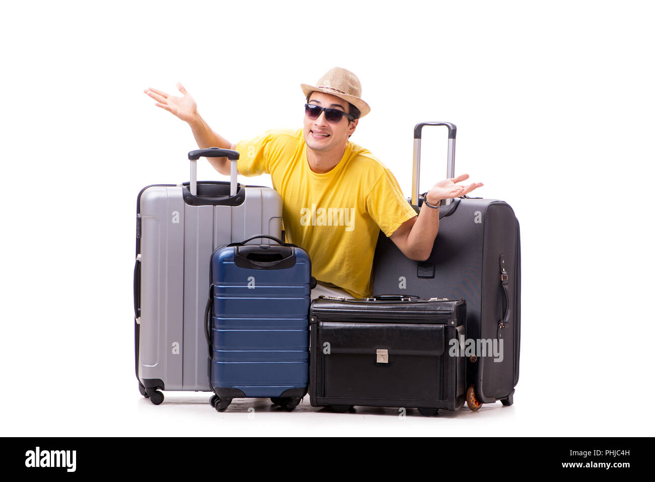 Happy young man going on summer vacation isolated on white Stock Photo ...