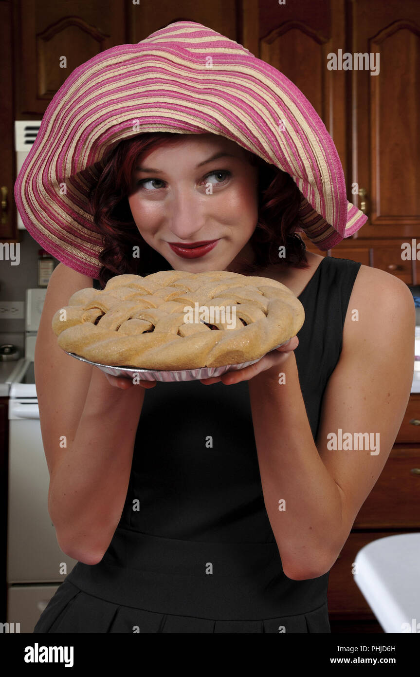 Woman with Pie Stock Photo - Alamy