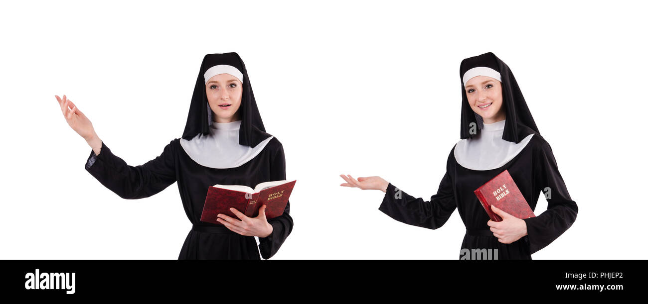 Young nun with bible isolated on white Stock Photo - Alamy